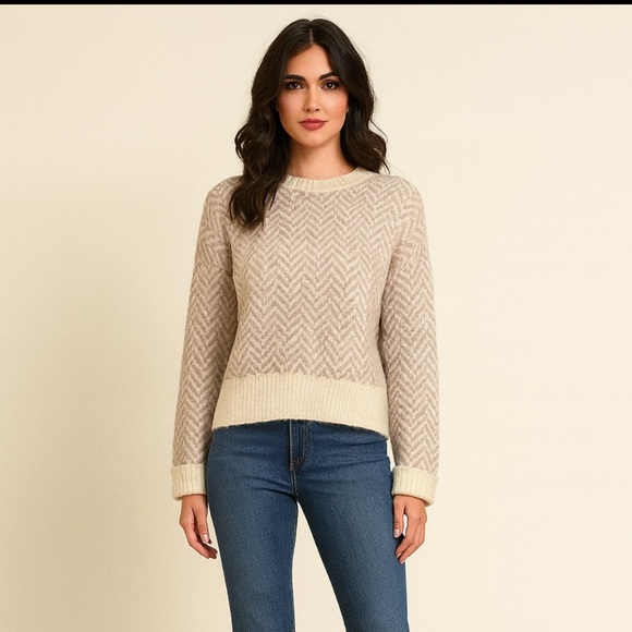 Rachel Zoe | Sweaters | New Rachel Zoe Cream And Beige Chevron Sweater ...